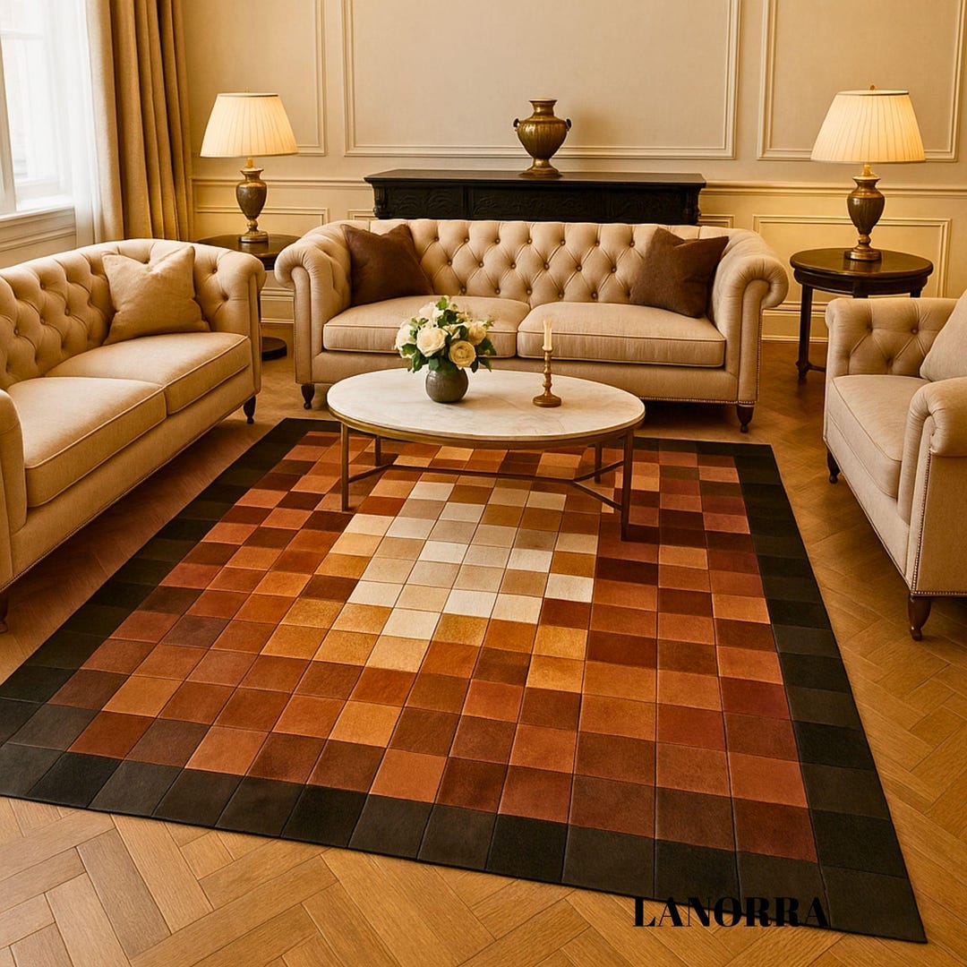 Gradient Patchwork Cowhide Rug: Warm Ombre Leather Area Rug - Etsy