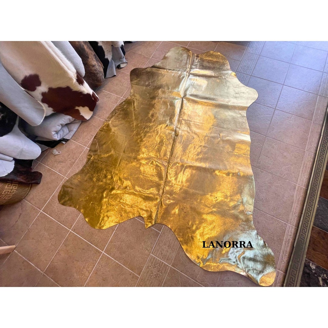 Luxury Gold Design Calfskin Rug, Cow Hide Rug, Cowhide Genuine Leather ...