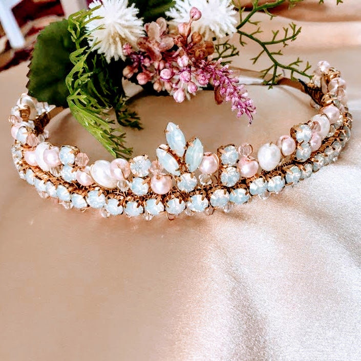 Opal Handmade Tiara, Bridal Tiara, Pearl Tiara, Crystal Tiara, Bridal ...