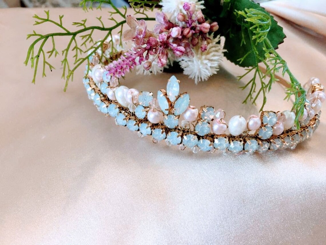 Opal Handmade Tiara, Bridal Tiara, Pearl Tiara, Crystal Tiara, Bridal ...