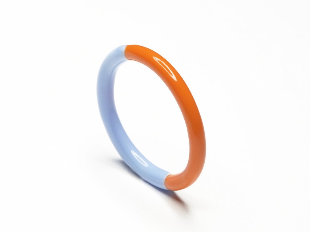 Ring Enamel BICOLOR Orange/light Blue 925 Silver Coated With Enamel ...