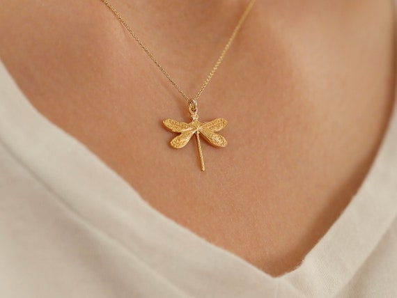 Necklace SMALL DRAGONFLY Gold plated Cute Children s Necklace Lovely Gift Idea Special Jewelry Set Filigree Gold Chain Symbolic Jewelry Etsy