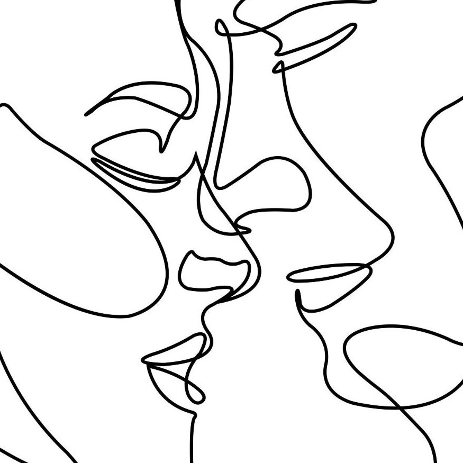 Love Art One Line Art, Sweet Couple Printable, Faces Sketch, Minimal ...