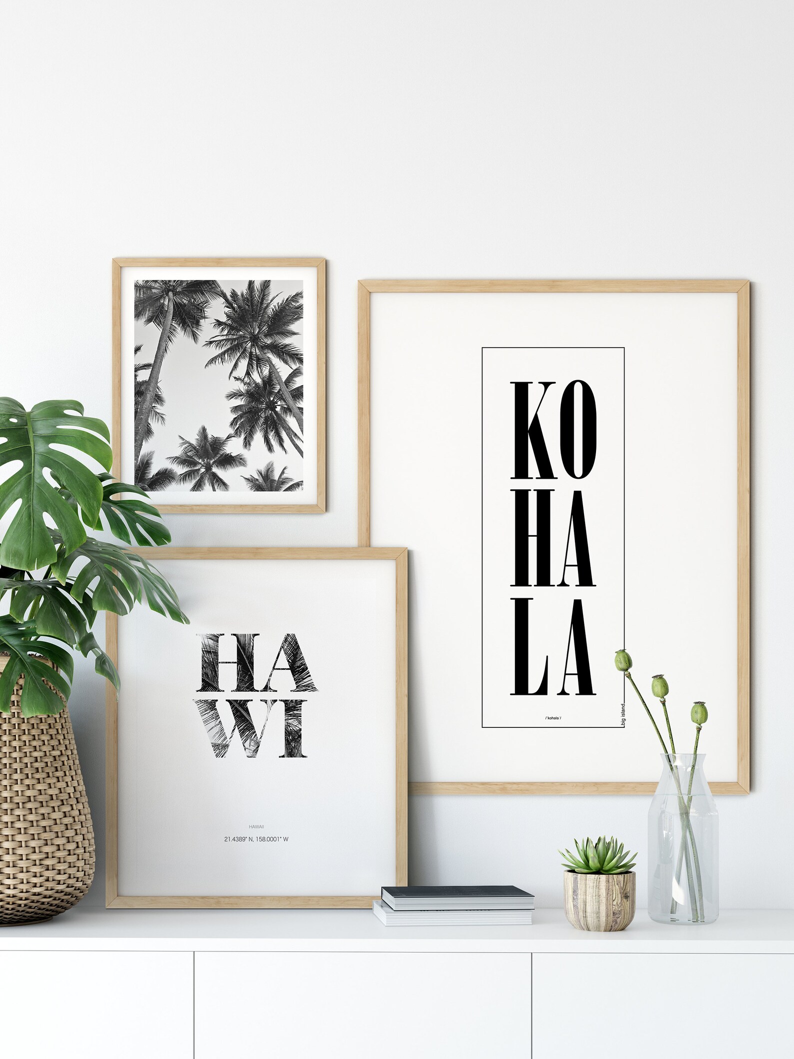 Hawaiianisch beeinflusstes 3er Set Drucke, HAWI + KOHALA + PALMEN - Etsy.de