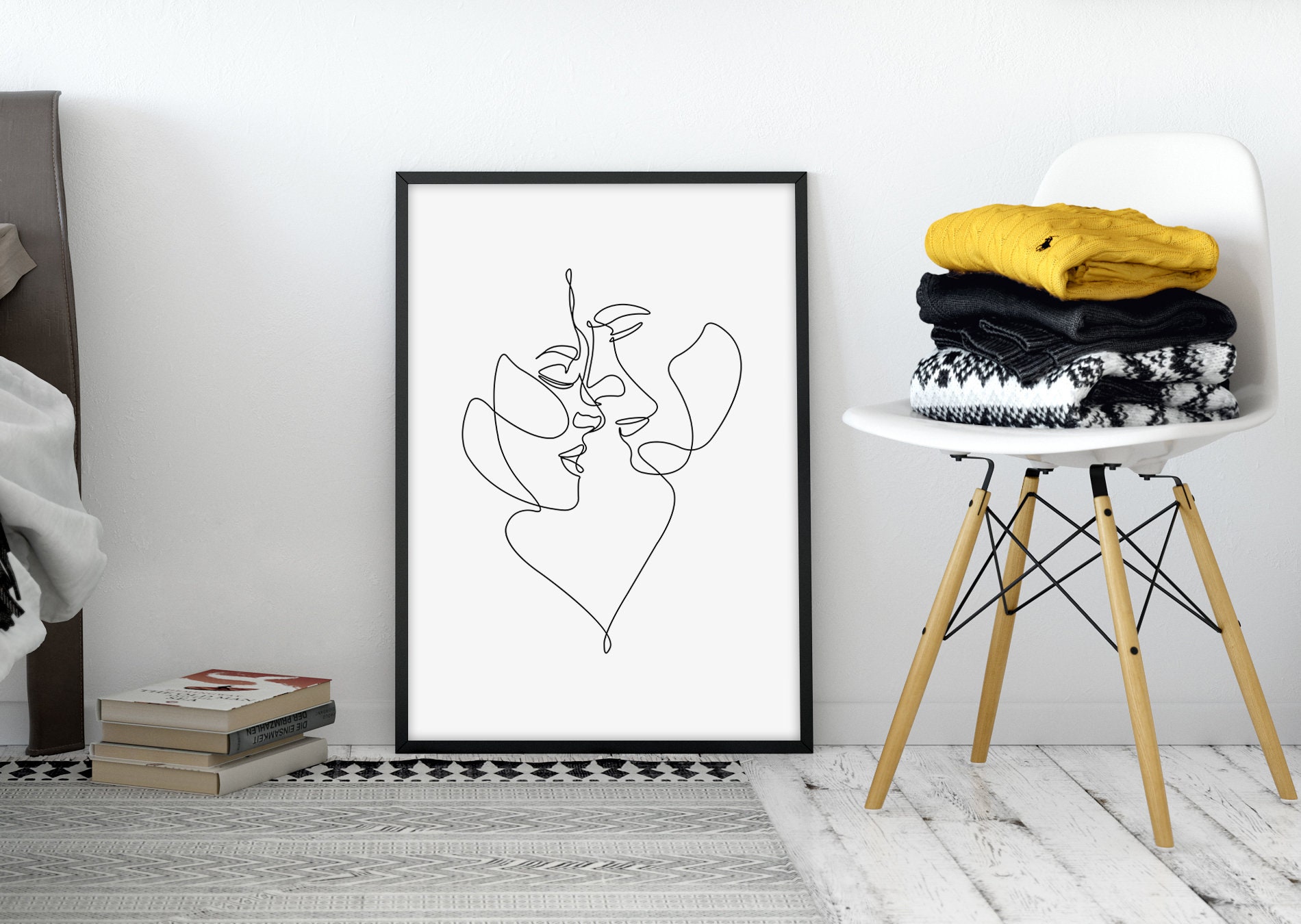Love Art One Line Art Sweet Couple Printable Faces (Instant Download ...