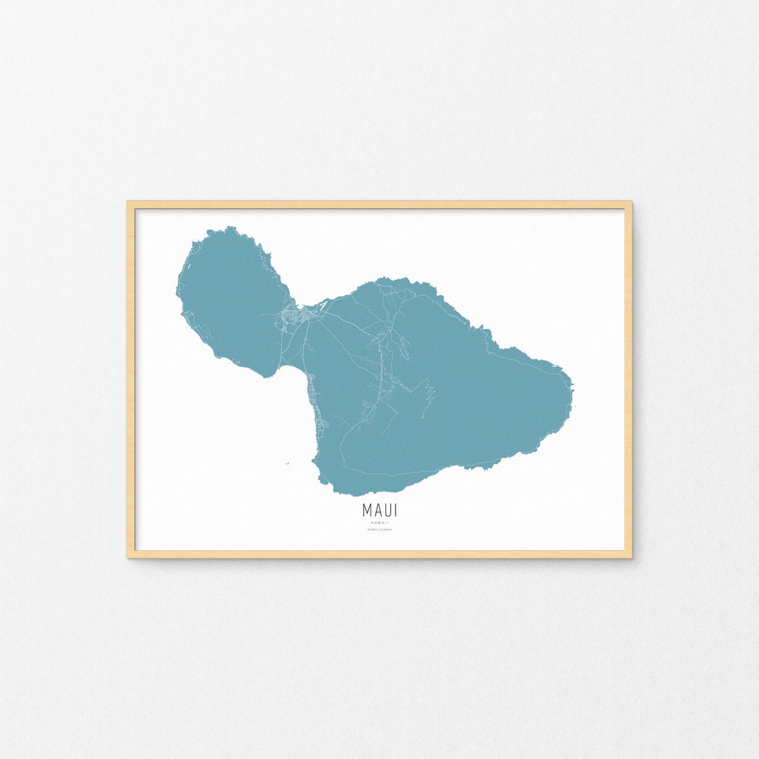 Maui Map Print - 2 Vertions , Hawaii HI USA Map Art Poster, City Street ...