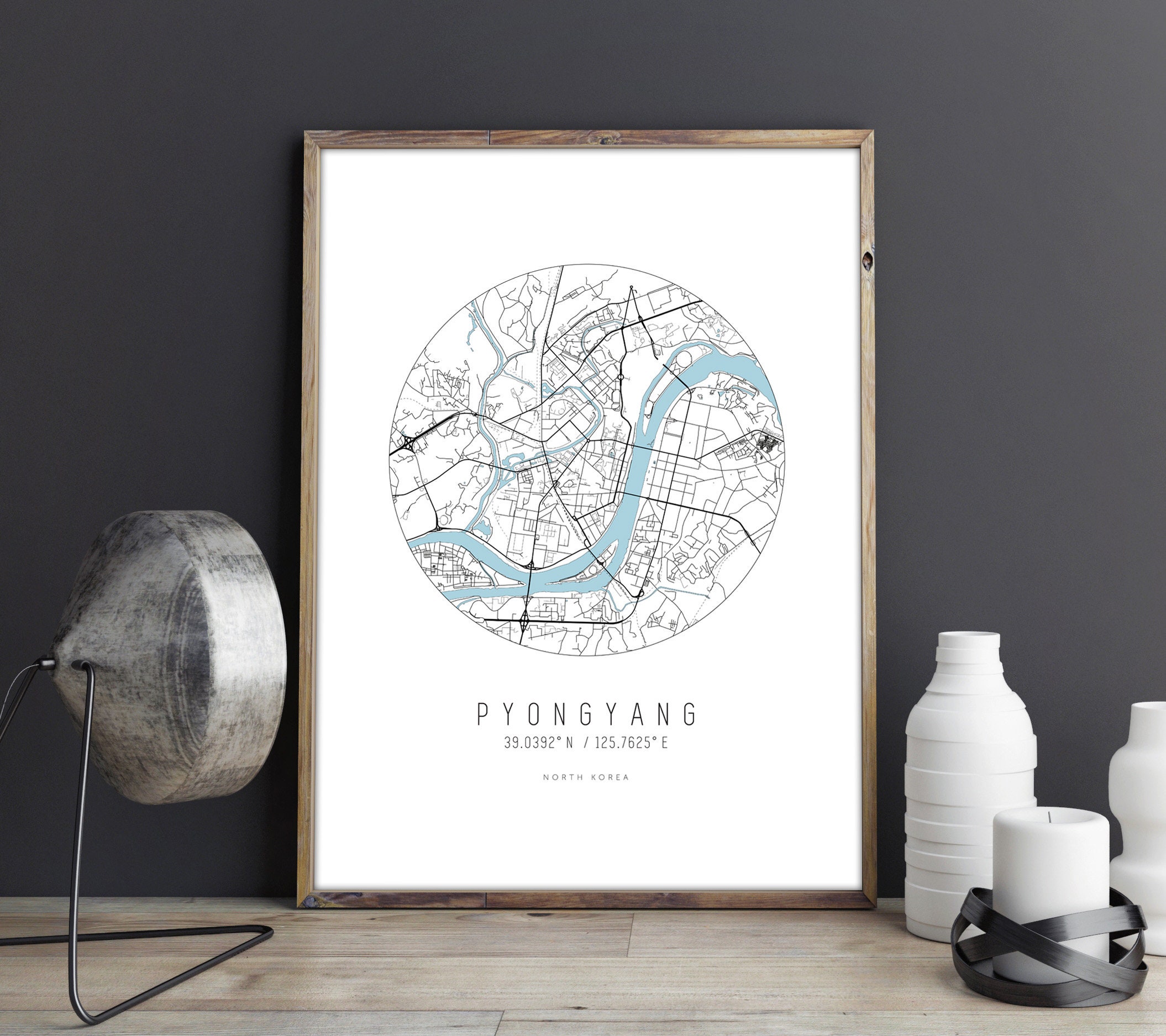 Pyongyang Map Print, North Korea Map Art Poster, City Street Road Map ...