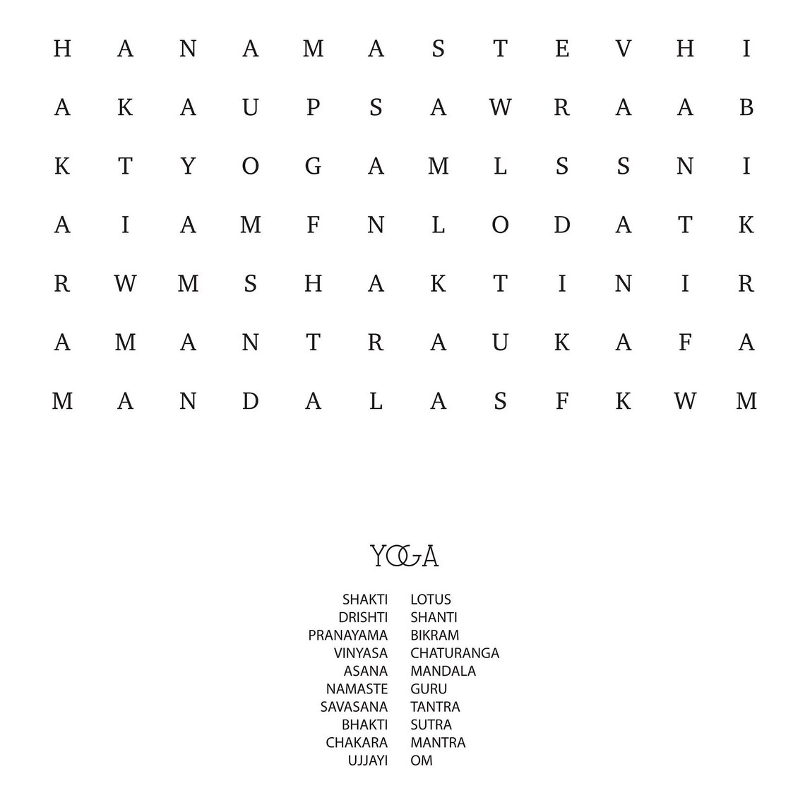 Yoga Terms in a Cross Puzzle Minimalistic Design for You , Find the ...