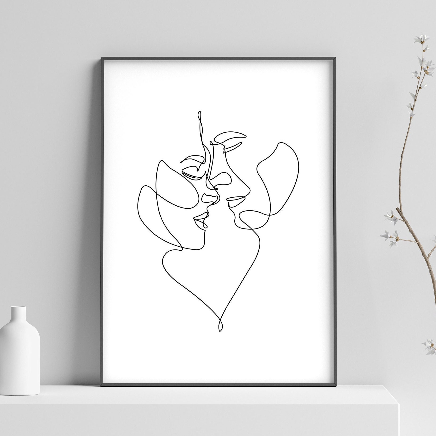 Love Art One Line Art Sweet Couple Printable Faces Sketch Minimal Continuous Lines Passion Wall Art Etsy Polska