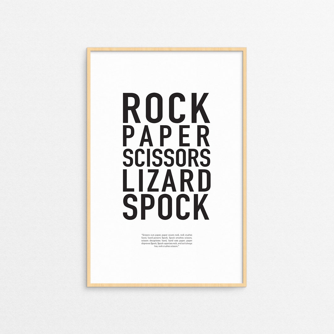 Rock Paper Scissors Lizard Spock Print, Big Bang Print, Nerdy Gift ...