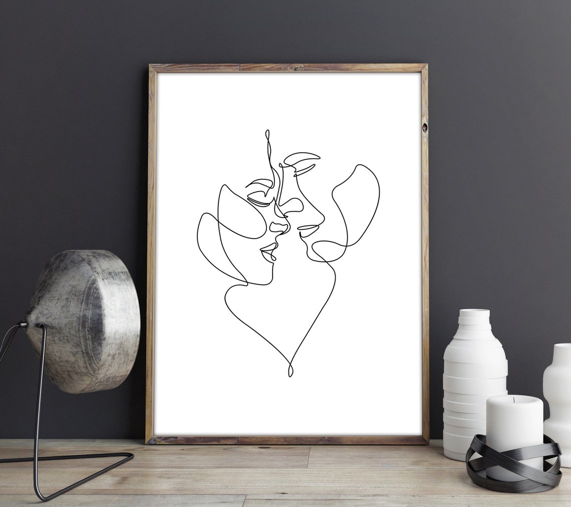Love Art One Line Art, Sweet Couple Printable, Faces Sketch, Minimal ...