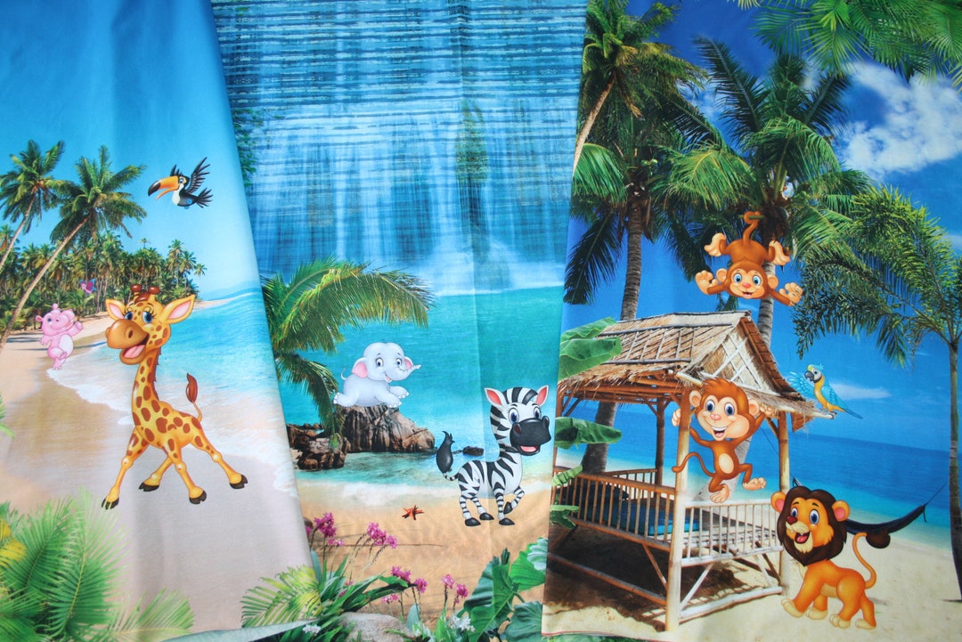 Stenzo Jersey Stoff Panel Insel Strand Giraffe Löwe - Etsy.de