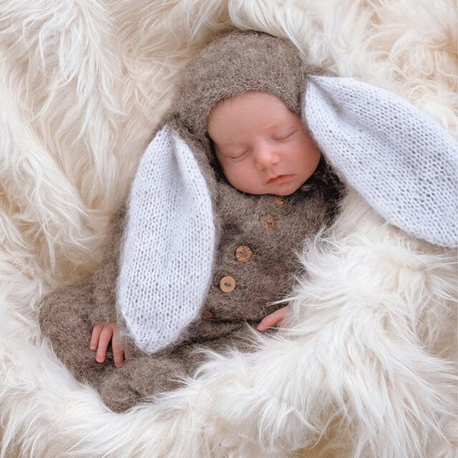 Hand-knitted Alpaca Bunny Outfit: Baby Costume, Photo Prop - Etsy