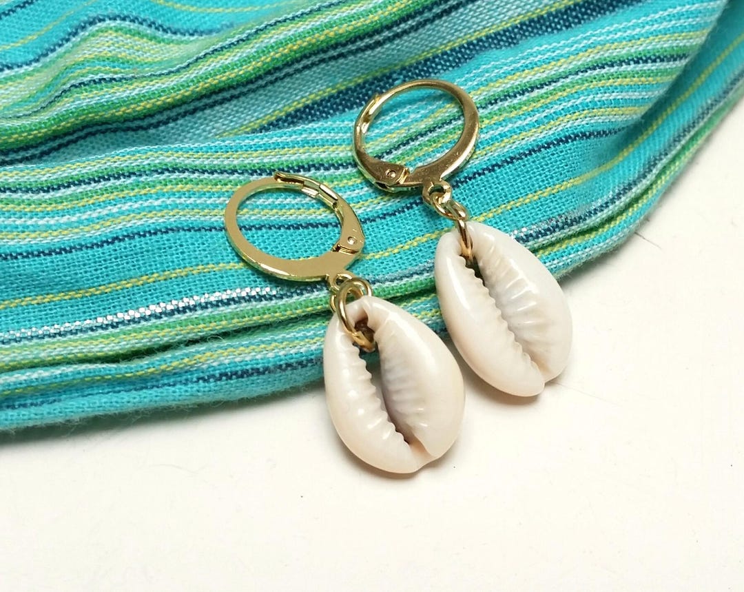 Earrings Hoops KAURI With Pendant * Shell * Small Earrings * Stainless ...