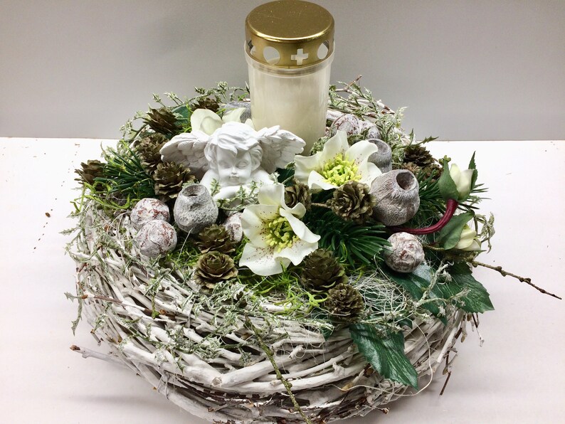 Grabgesteck Gesteck Grab Allerheiligen mit Kerze 32cm Grabdeko | Etsy