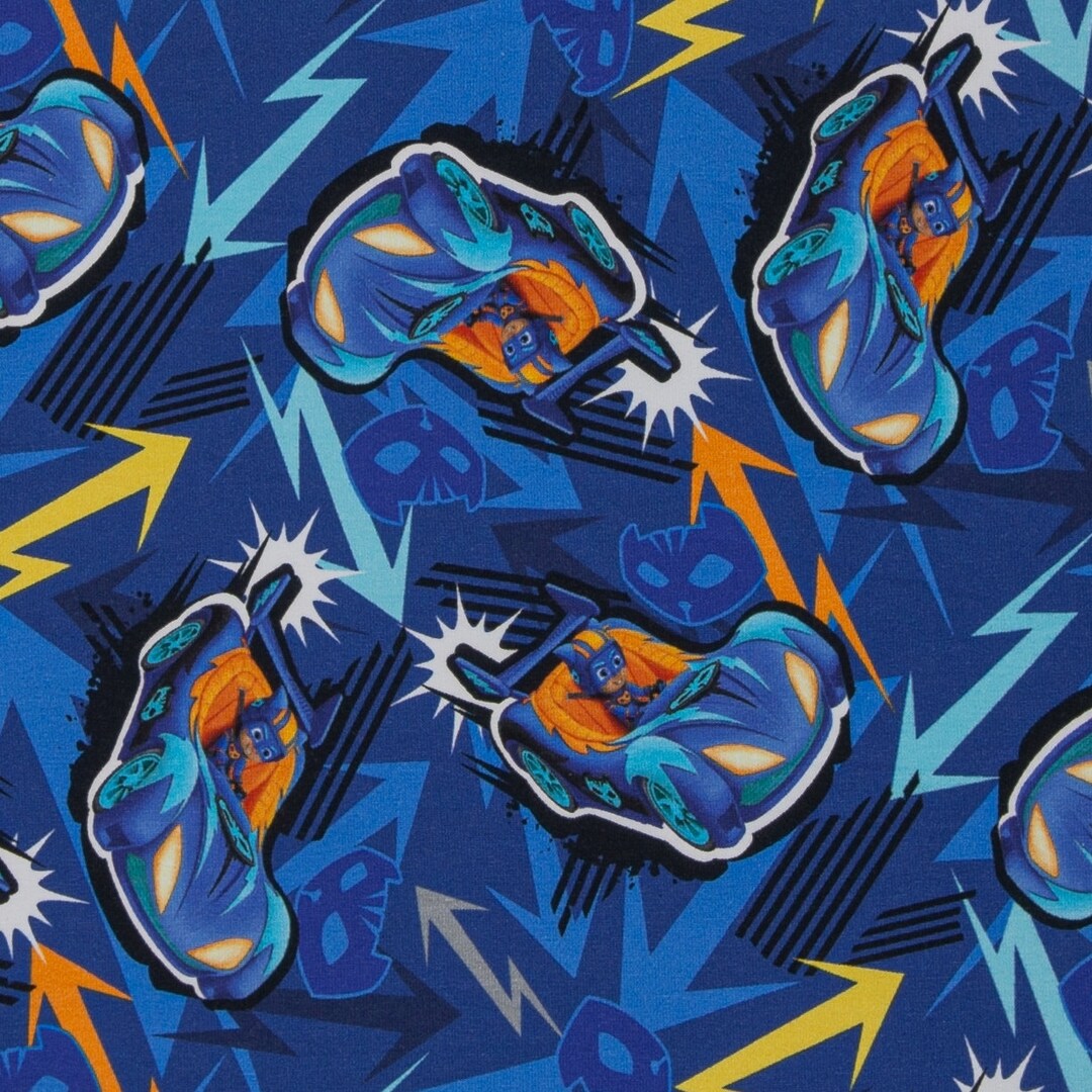 Licensed Fabric French Terry PJ Masks, Swafing Catboy Vehicles Blue 15. ...