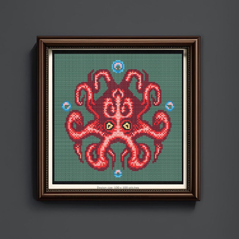 Deep Sea Octopus Cross Stitch Pattern: Symmetrical Ocean View (PDF ...