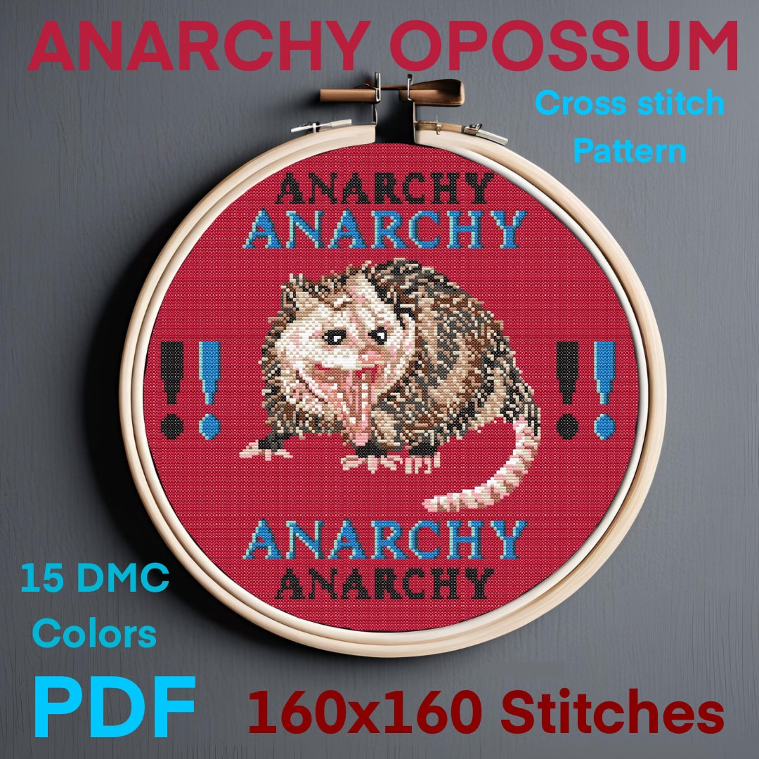 Anarchy Opossum Digital Punk Cross Stitch Pattern _ Bold and Impactful ...