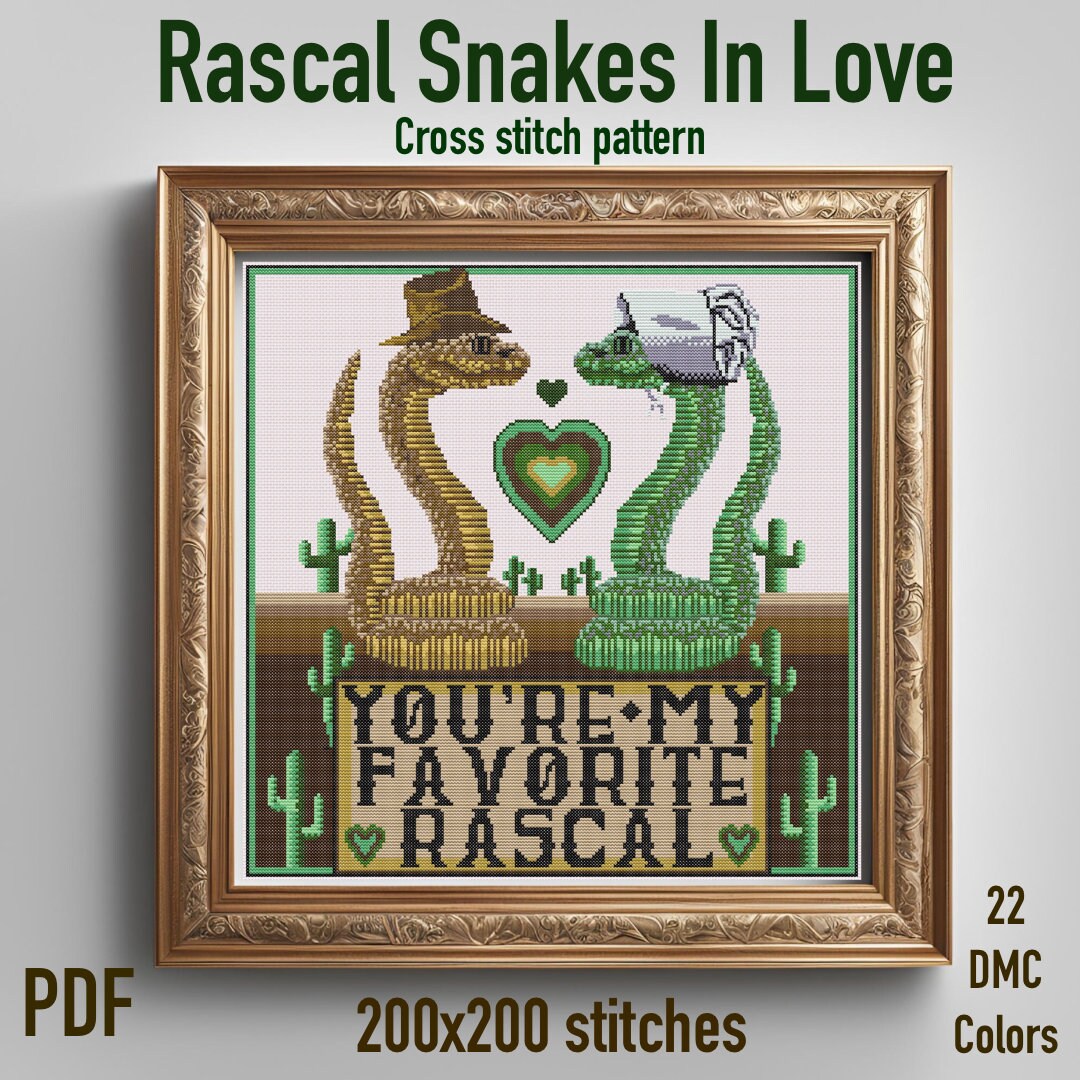 Rascal Snakes in Love Cross Stitch Pattern PDF 200x200 Stitches - Etsy