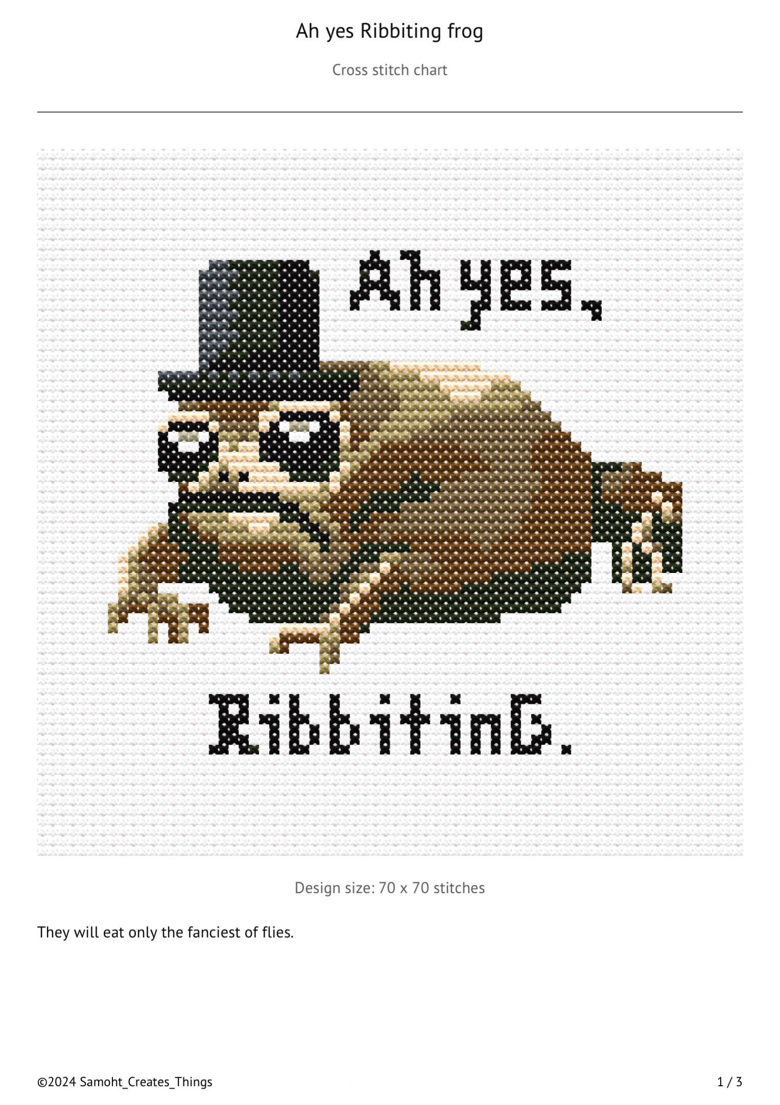 Ribbiting Frog Beginner Cross Stitch Pattern 70x70 Stitches - Etsy