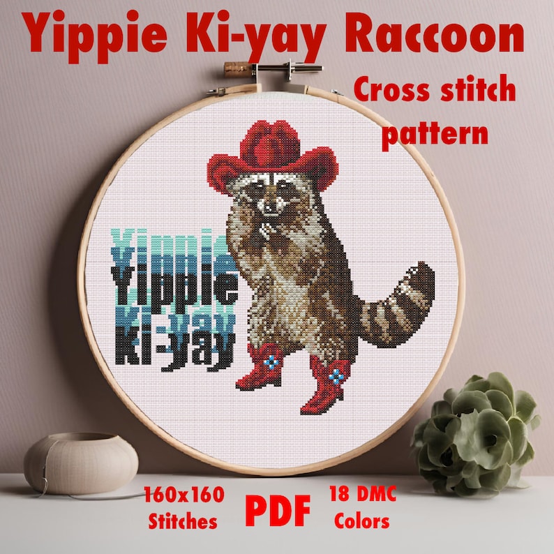 Yippie Ki-yay Raccoon Cross Stitch Pattern - Etsy