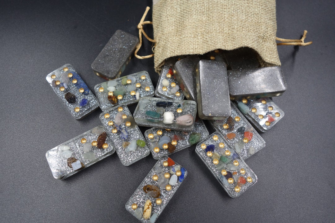 Handcrafted Epoxy Domino Set With Polished Stone Accents - Exquisite ...