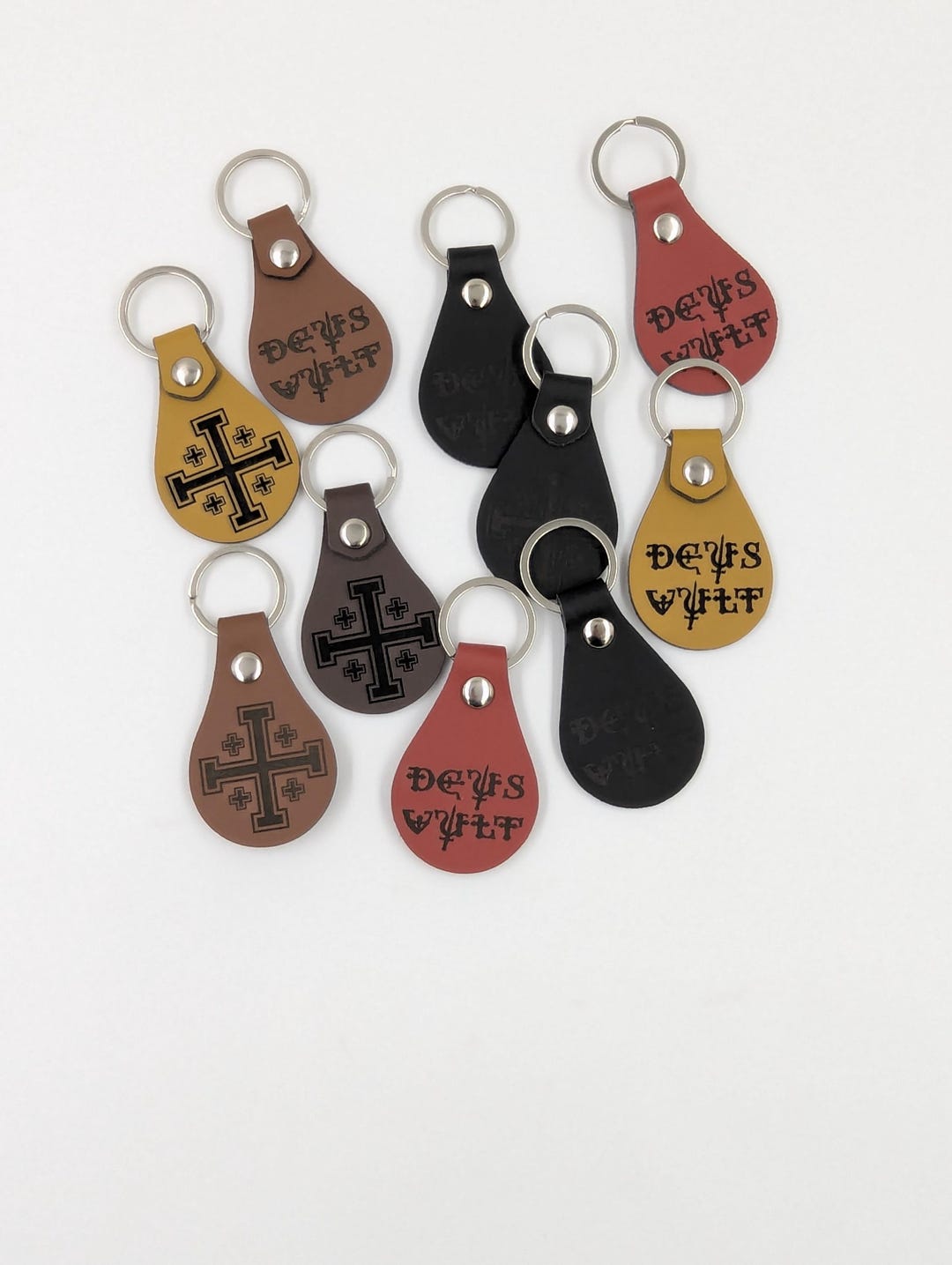 Deus Vult Jerusalem Cross Leather Keychain - Handmade - Etsy