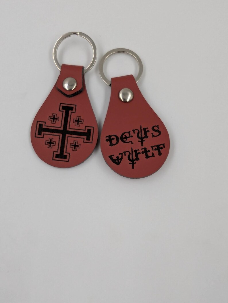 Deus Vult Jerusalem Cross Leather Keychain - Etsy