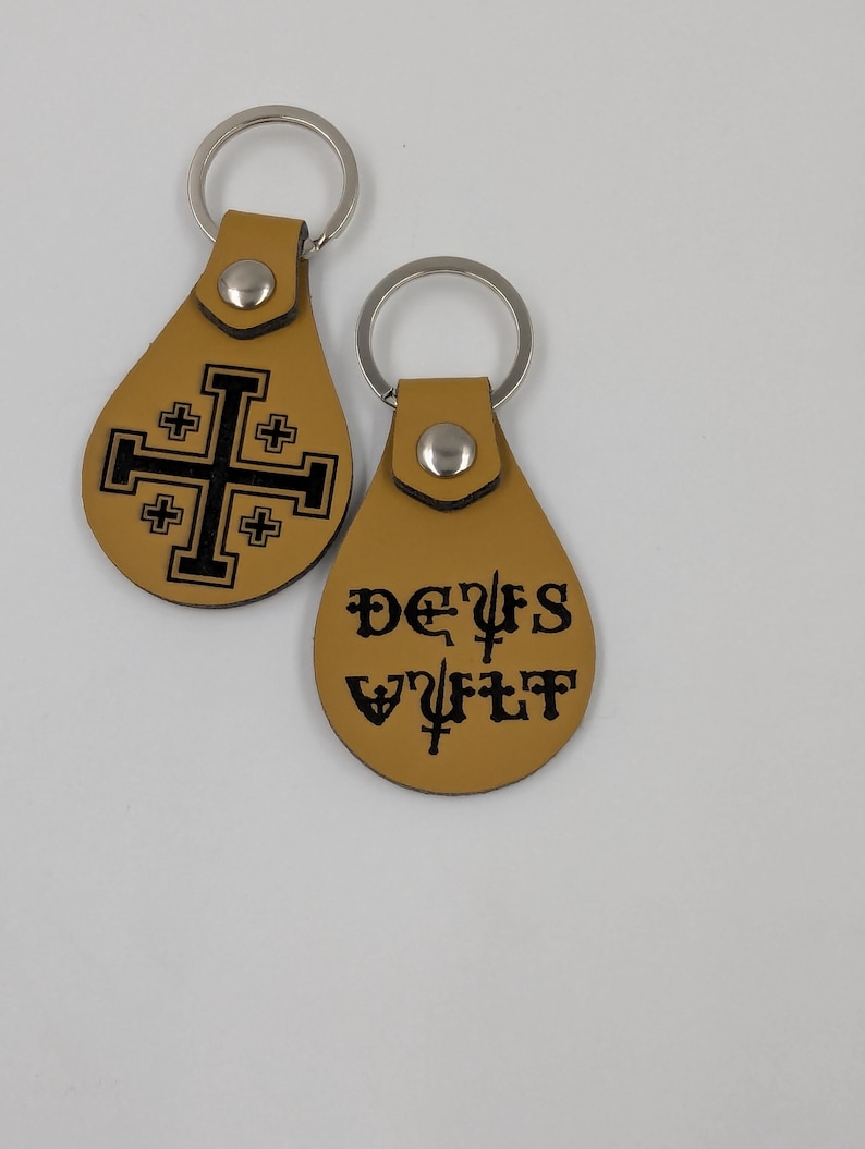 Deus Vult Jerusalem Cross Leather Keychain - Etsy