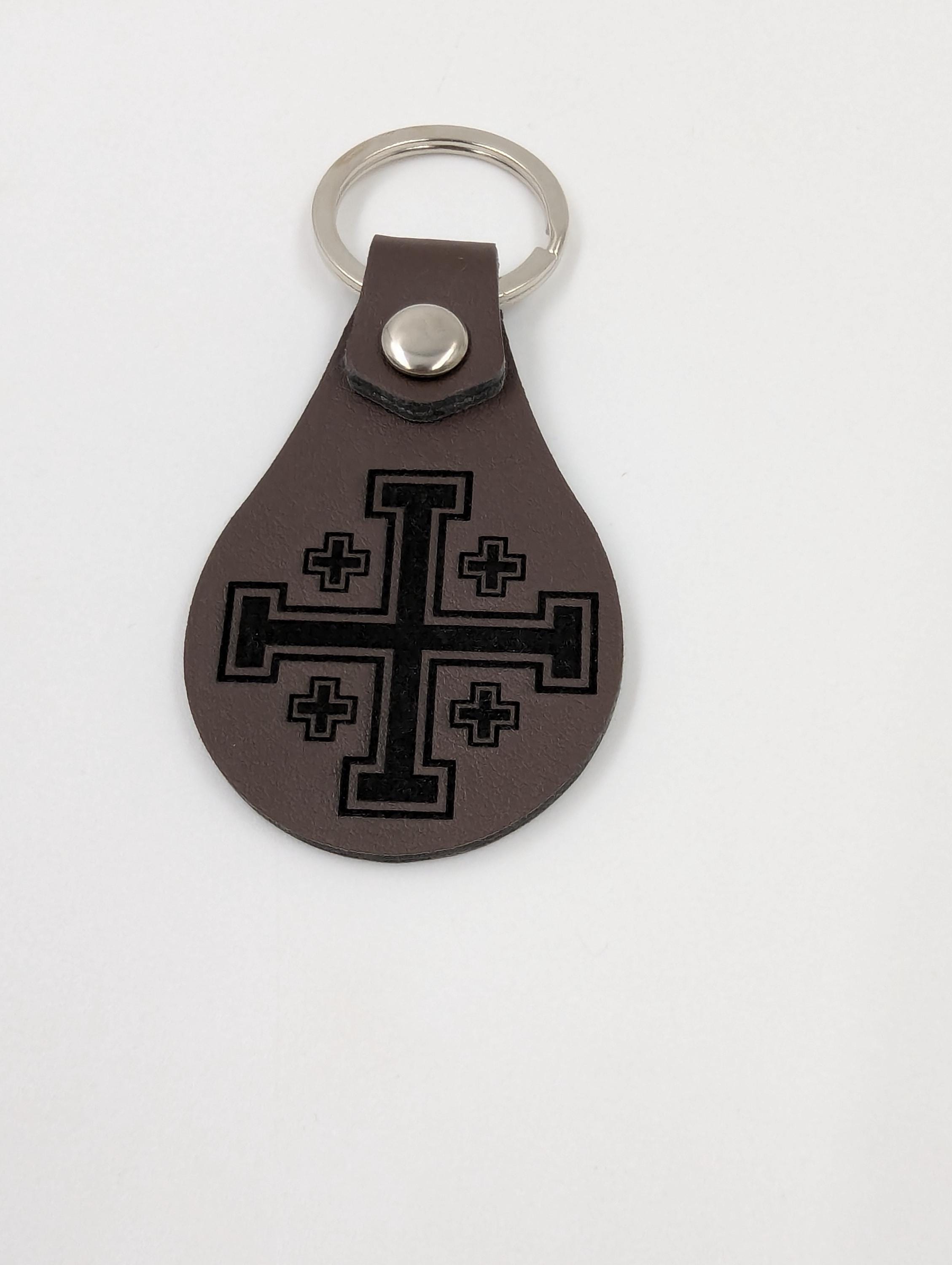 Deus Vult Jerusalem Cross Leather Keychain - Etsy