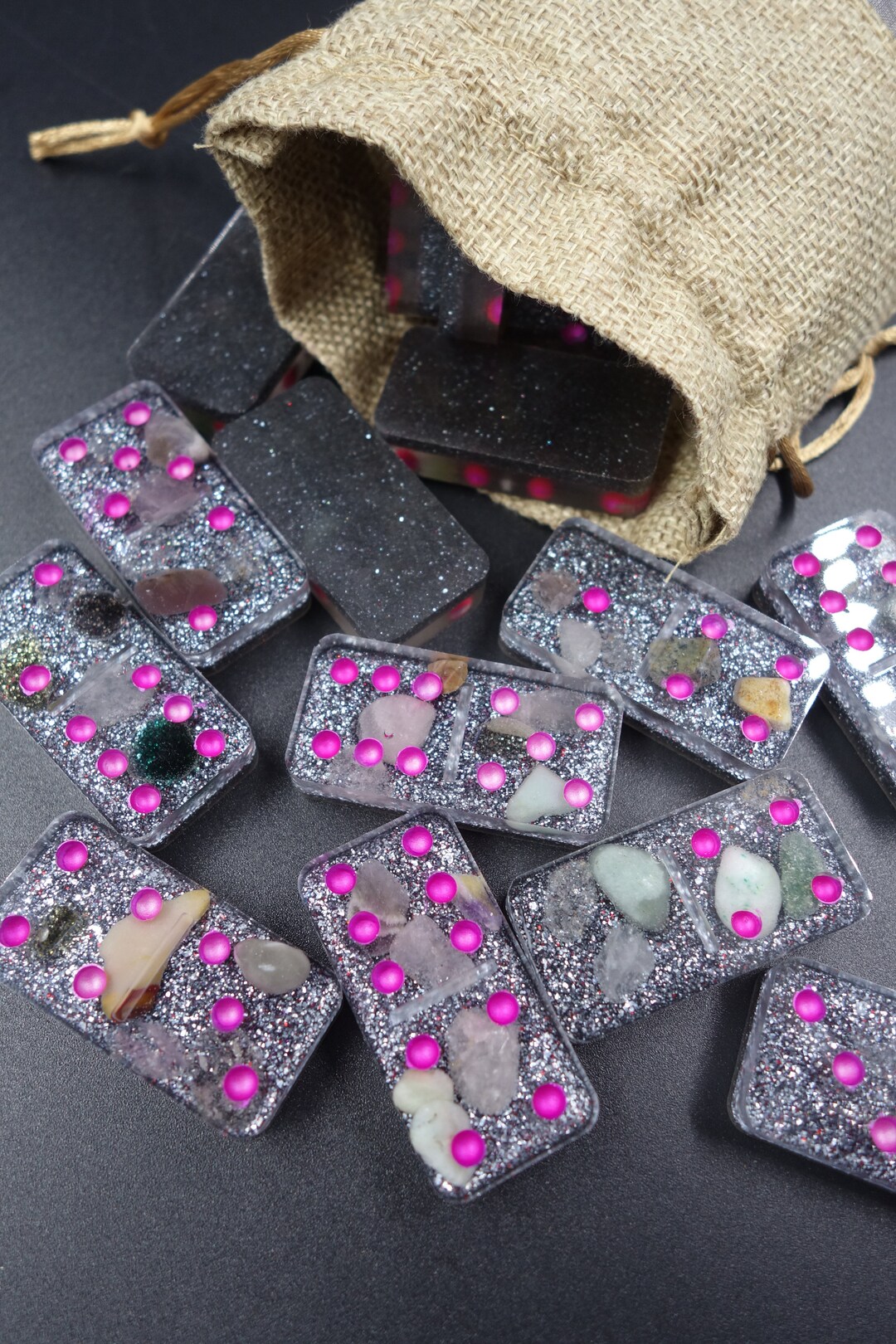Handcrafted Epoxy Domino Set With Polished Stone Accents - Exquisite ...