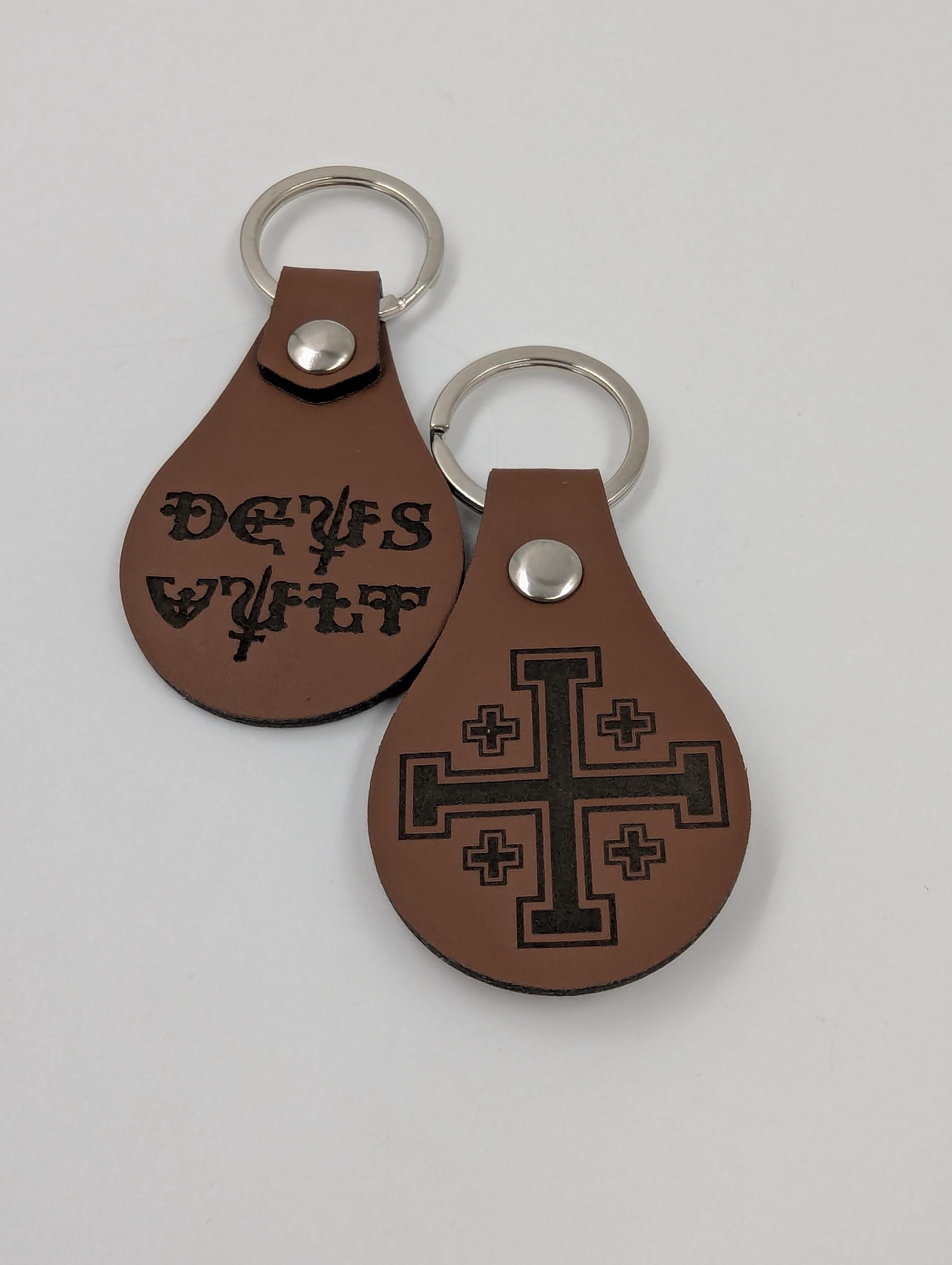 Deus Vult Jerusalem Cross Leather Keychain - Etsy