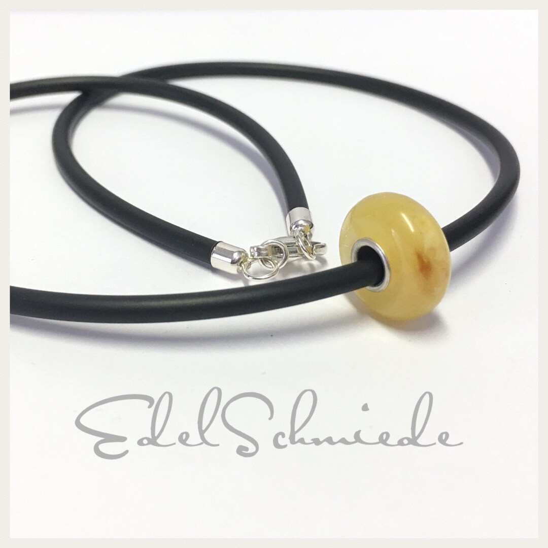 Rubber Strap With Amber Pendant Roundel 925/ Sterling Silver - Etsy