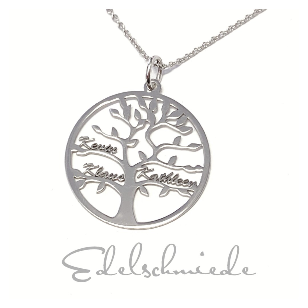 Family Tree With up to 7 Names in 925/ Sterling Silver Rhod Incl. Chain ...