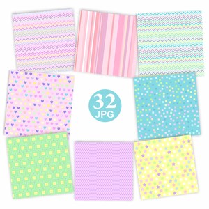Set of Digital Paper Spring Pastels. 32 Sheets Scrapbooking Paper ...