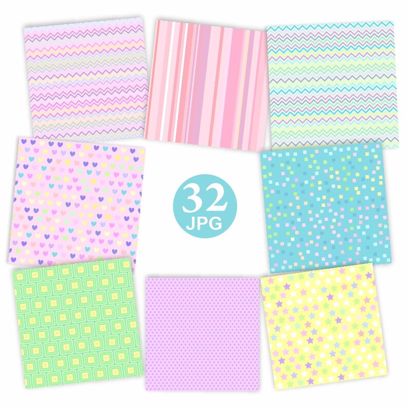 Set of Digital Paper Spring Pastels. 32 Sheets Scrapbooking Paper ...