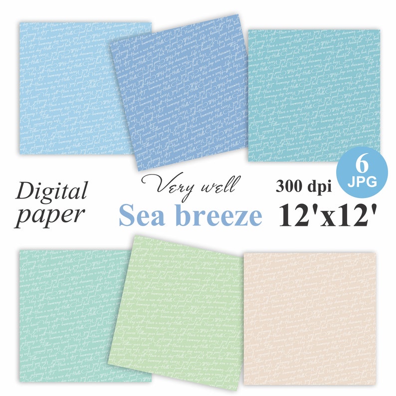 Digital Paper, Scrapbooking Paper Set, Blue, Green Colors, Beautiful ...