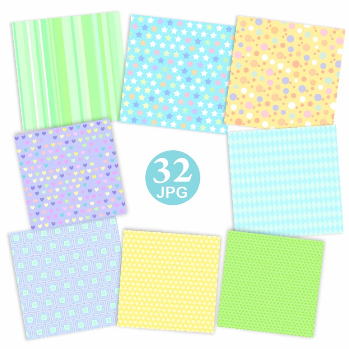 Set of Digital Paper Spring Pastels. 32 Sheets Scrapbooking Paper ...