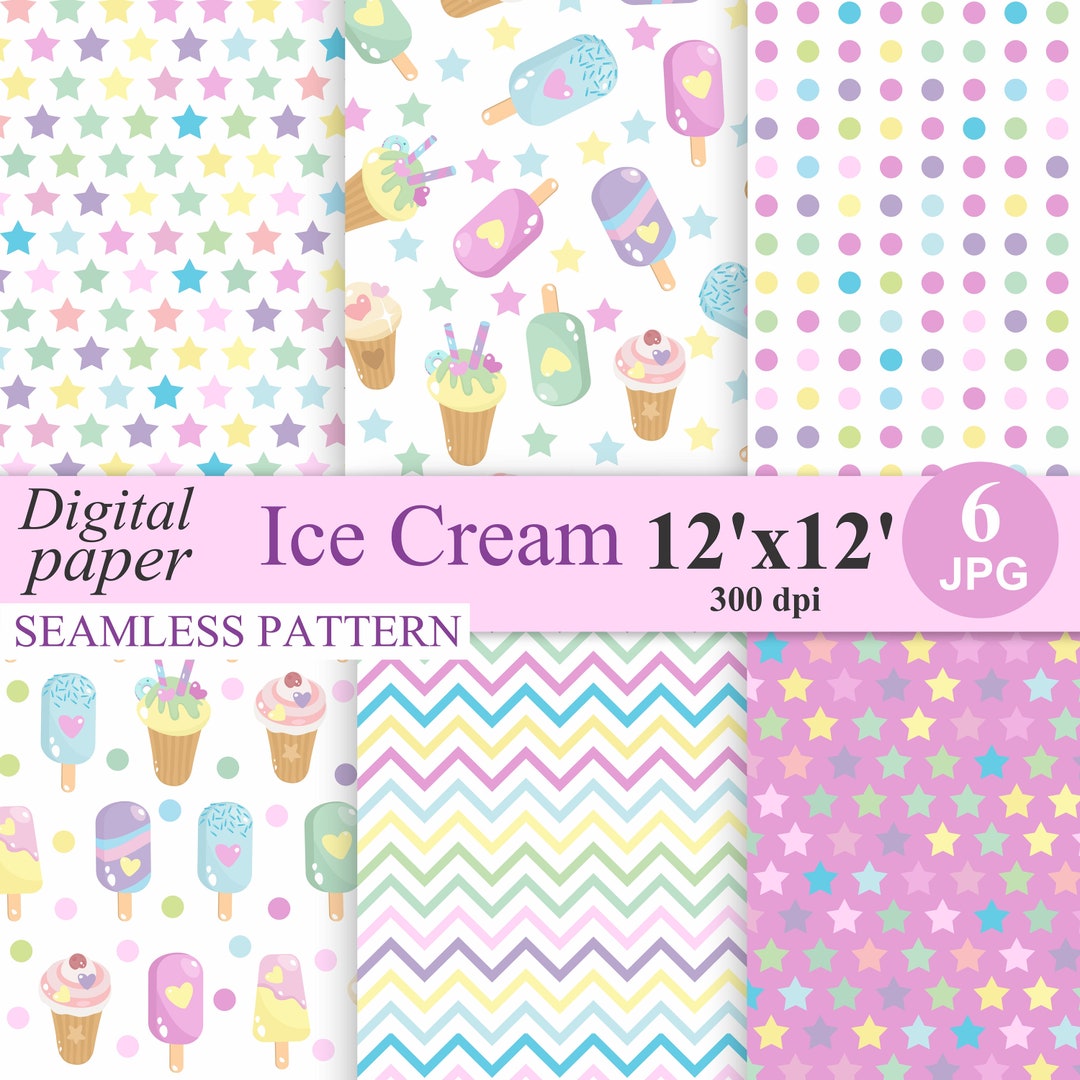 Digital Paper Set With Ice Cream. Paper for Clippings. Instant Loading ...