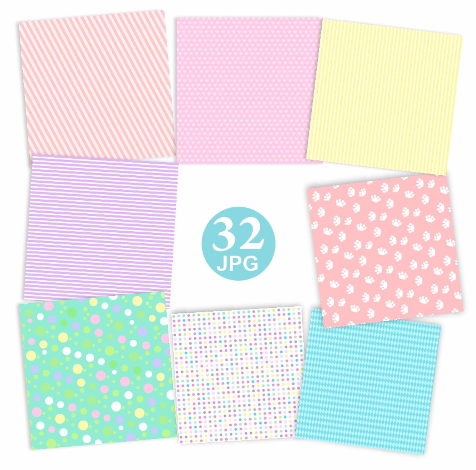Set of Digital Paper Spring Pastels. 32 Sheets Scrapbooking Paper ...