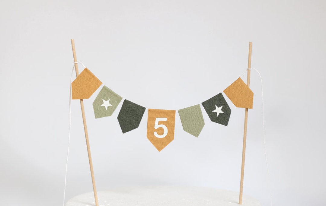 Cake Garland With Birthday Number in Green-warm Curry / Mini Pennant ...