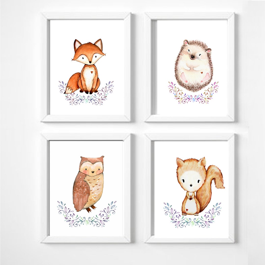 Pictures Forest Animals Fox Owl Squirrel Hedgehog Poster Children's ...