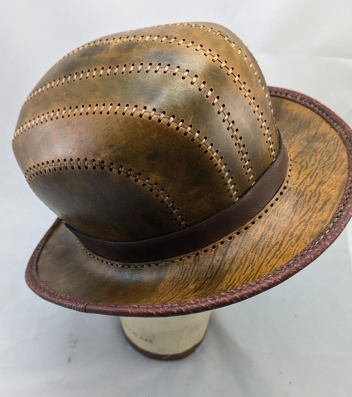 Brown Leather Bowler Hat. Sized for 22.5 Inches - Etsy