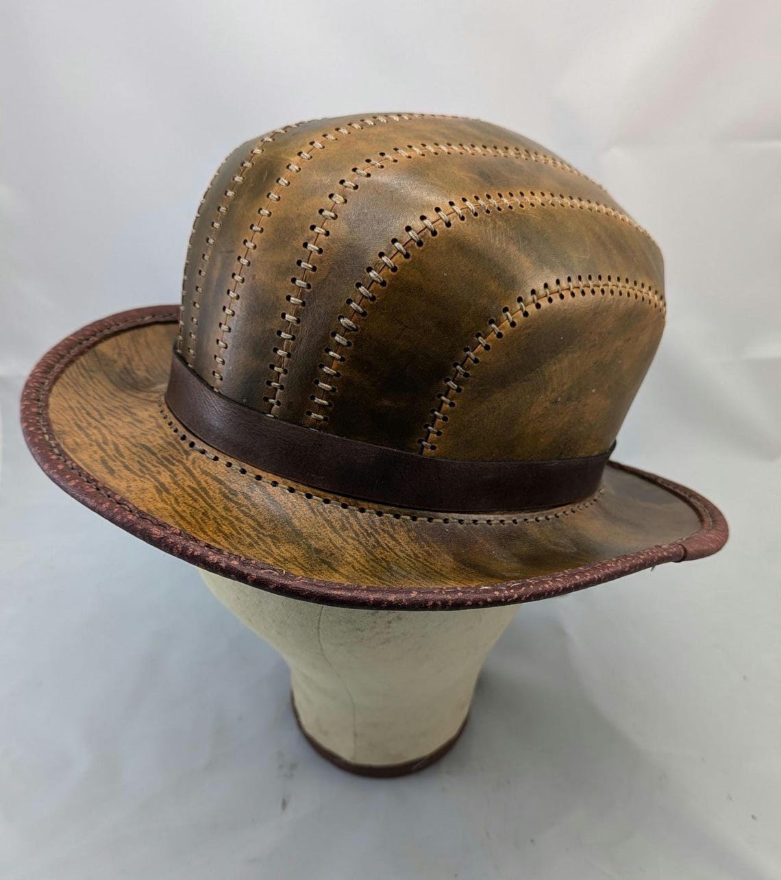 Brown Leather Bowler Hat. Sized for 22.5 Inches - Etsy