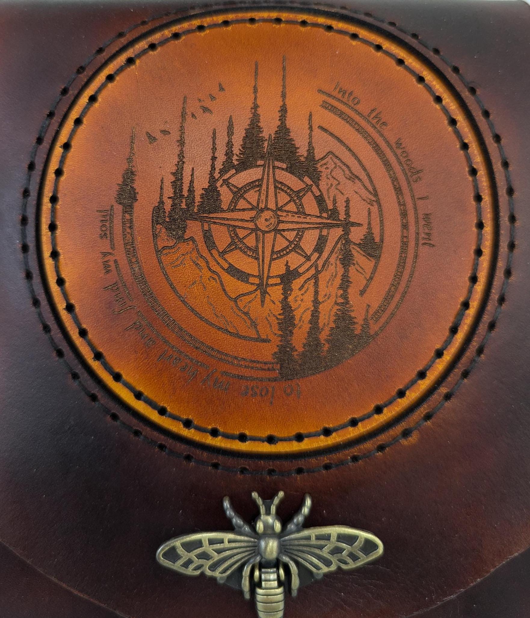 Hand Crafted Leather Bag With Forest Etching and Bee Clasp - Etsy