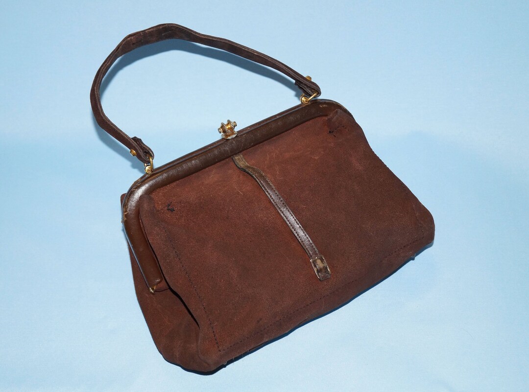 Vintage Brown Suede Bag: 1950s Glam Handbag - Etsy