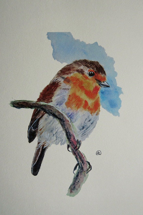 Bird watercolor cute robin art print bird robin | Etsy