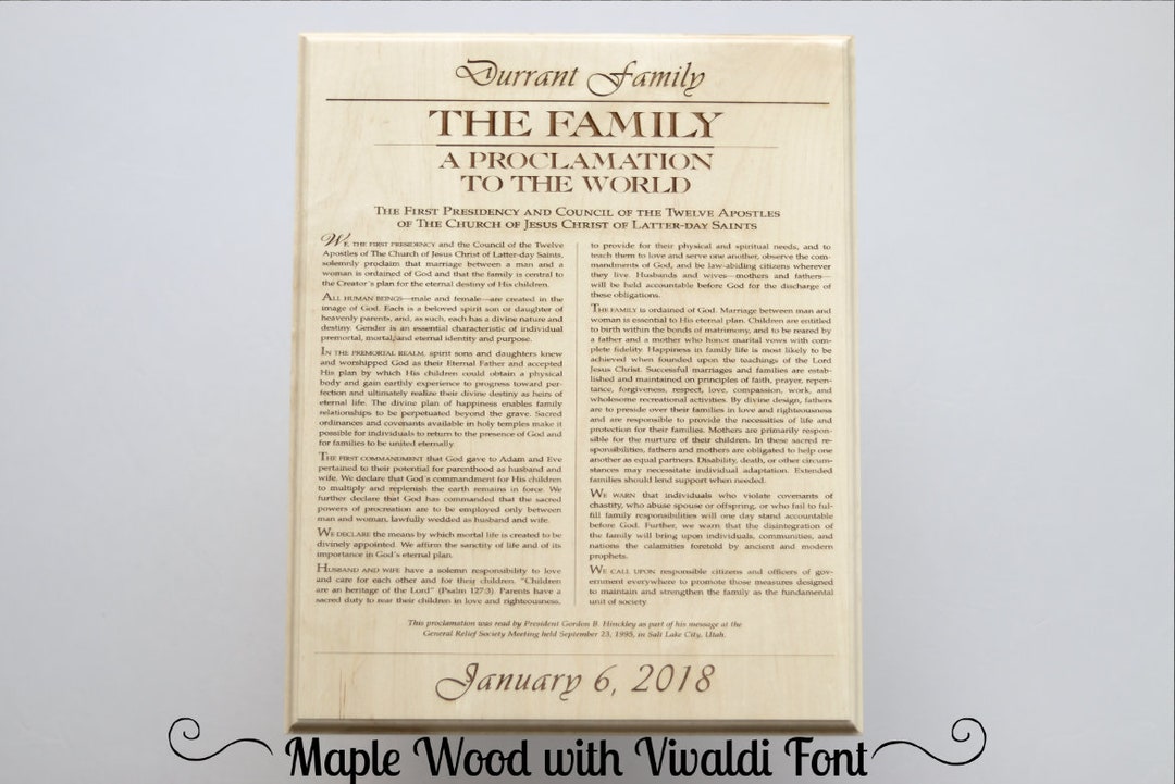 Personalized Family Proclamation to the World 12x15 Solid Wood Plaque ...
