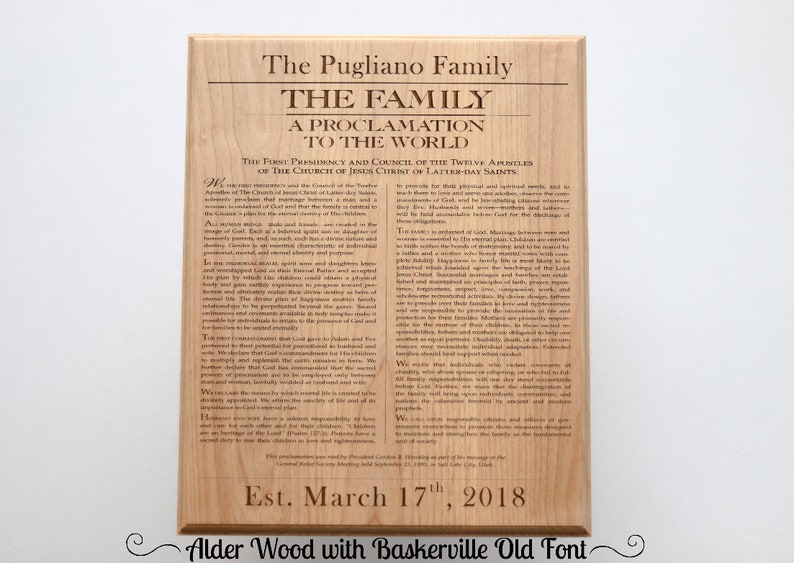 Personalized Family Proclamation to the World 12x15 Solid Wood Plaque ...
