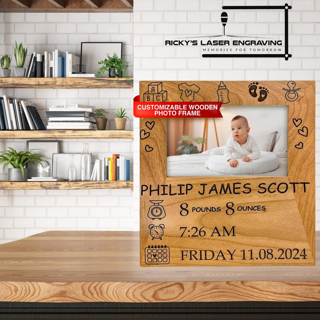Personalized Birth Stats Frame Baby Photo Name Birth Date Wood Frame ...